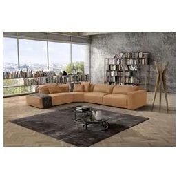 Ecksofa Egoitaliano "Beverly, extravangantes Designsofa mit erstklassigem Sitzkomfort", braun (tan), B:378cm H:95cm T:282cm, Leder NUVOLE (Echtes Rindsleder). Halbnat&uuml;rliches, halbnarbiges Rindsleder mit einer nat&uuml;rlichen K&ouml;rnung von 1, 2 bis 1, 4 mm. Dieses Leder hat eine weiche, wachsartige Haptik mit mattem Aussehen und einem Wolkeneffekt. Es handelt sich um ein Naturleder, das die urspr&uuml;nglich