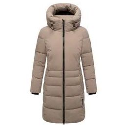 Steppmantel Navahoo "Mondnebel XIV", Damen, Gr. 4XL (48), beige (taupe), Obermaterial: 100% Polyester. Innenfutter: 100% Polyester. Wattierung: 100% Polyester. &Auml;rmelfutter: 100% Polyester, figurumspielend ca. Mitte Oberschenkel, hoch geschlossener Ausschnitt, eng Rippstrickb&uuml;ndchen kontrastfarben, M&auml;ntel Steppmantel, Langer, gesteppter Damen Wintermantel mit hohem Kragen
