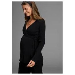 Umstandsshirt Neun Monate "Stillshirt, Wickelshirt f&uuml;r Schwangerschaft und Stillzeit", Damen, Gr. 44/46, schwarz, Jersey, Obermaterial: 95% Baumwolle, 5% Elasthan, unifarben, Basic, Basic, Shirts Umstandsshirt, Wickelshirt aus Rippware f&uuml;r Schwangerschaft und Stillzeit