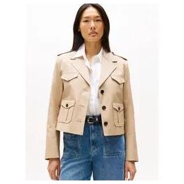 Kurzblazer Tommy Hilfiger "COTTON REGULAR LADY JACKET", Damen, Gr. 46, beige, Web, Obermaterial: 100% Baumwolle, unifarben, regular fit, V-Ausschnitt, Blazer Kurzblazer