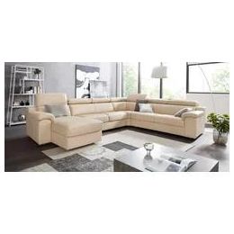 Wohnlandschaft Calia italia "CS_Mambo, U-Form, Familiensofa, bequem und zeitlos", beige, B:360cm H:98cm T:286cm, Sofas, Wohnlandschaft, in Leder, inklusive Kopfteilverstellung