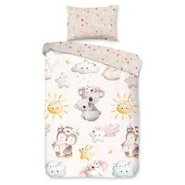 Babybettw&auml;sche Good Morning "Hugss", beige (sand), B/L: 100cm x 135cm, 1 Stk., 1 Stk., Renforc&eacute;, B/L: 60cm x 40cm, 2 Stk., Renforc&eacute;, Obermaterial: 100% Baumwolle, Bettw&auml;sche, Baumwolle, Renforc&eacute;, 2 Teilig, Wendeoptik, Kind, Baby, M&auml;dchen, Tiere