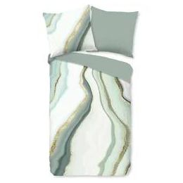 Wendebettw&auml;sche Good Morning "Quincy", gr&uuml;n, B/L: 155cm x 220cm, 1 Stk., 1 Stk., Renforc&eacute;, B/L: 80cm x 80cm, 2 Stk., Renforc&eacute;, Obermaterial: 100% Baumwolle, Bettw&auml;sche, Wendebettw&auml;sche, 100% Baumwolle, Renforc&eacute;, Rei&szlig;verschluss, Wendeoptik, Marmoroptik gr&uuml;n