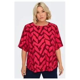 Shirtbluse Only CARMAKOMA "CARBERIET SS TOP AOP", Damen, Gr. 44, hibiscus aop:graphic tribe, Jersey, Obermaterial: 80% Viskose, 20% Polyamid, bedruckt, gemustert, regular fit Po-bedeckend, Rundhals, Umschlagsaum, Blusen