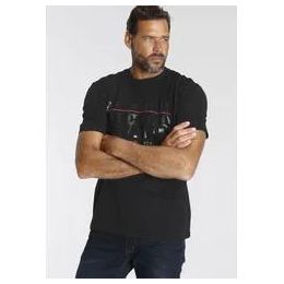 MAN'S WORLD T-Shirt MAN'S WORLD, Herren, Gr. 5XL (72/74), schwarz, Single Jersey, Obermaterial: 100% Baumwolle, bedruckt, normal, Rundhals, Shirts T-Shirt, Kurzarm, mit Print, Rundhals, aus Baumwolle, auch in gro&szlig;en Gr&ouml;&szlig;en