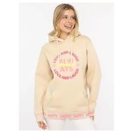 Hoodie Zwillingsherz "Always Positive", Damen, Gr. S/M, beige, Sweatware, Obermaterial: 50% Baumwolle, 50% Polyester, gestreift, normal normal, ohne Ausschnitt, angesetztes B&uuml;ndchen, Sweatshirts Hoodie, Kapuze, Stickerei, Fronttasche, B&uuml;ndchen-Schriftzug, Langarm