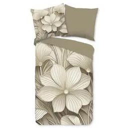 Wendebettw&auml;sche Good Morning "Artdeco", beige (sand), B/L: 135cm x 200cm, 1 Stk., 1 Stk., Renforc&eacute;, B/L: 80cm x 80cm, 2 Stk., Renforc&eacute;, Obermaterial: 100% Baumwolle, Bettw&auml;sche, Wendebettw&auml;sche, 100% Baumwolle, Renforc&eacute;, Rei&szlig;verschluss, Wendeoptik, Blumen