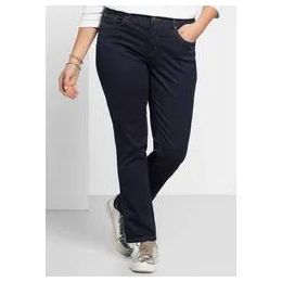 Stretch-Jeans sheego, Damen, Gr. 42, Normalgr&ouml;&szlig;en, blau (blau schwarz denim), 71% Baumwolle, 27% Polyester, 2% Elasthan, unifarben, lang, Jeans
