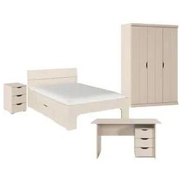Jugendzimmer-Set Rauch "Kinderzimmer Komplettzimmer Schlafzimmer-Set (4-tlg.) MARLENE", beige (beige (champagner)), Schrank 3-trg. - Ausstattung CLASSIC + ohne Matratze, B/H: 140cm x 200cm, Schrank 3-trg. - Ausstattung CLASSIC, Holzwerkstoff, Schlafzimmerm&ouml;bel-Sets, erh&auml;ltlich in verschiedenen Bett- und Schrank-Breiten MADE IN GERMANY
