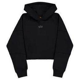 Hoodie Alpha Industries "Waisted Hoodie W", Damen, Gr. M, schwarz, Obermaterial: 70% Baumwolle, 30% Polyester, loose fit, Sweatshirts Hoodie