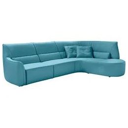 Ecksofa Egoitaliano "Puffy, extravagant & edel, Retro Designsofa, hoher Sitzkomfort, L-Form", blau (t&uuml;rkis), B:330cm H:88cm T:205cm, Leder &raquo;BULL&laquo; (echtes Rindsleder). Geschliffenes, pigmentiertes und behandeltes Rindsleder mit einer Dicke von 1, 3-1, 5 mm. Dieses Leder zeigt eine ziemlich weiche Hand mit einem halb undurchsichtigen Aussehen. Es handelt sich um ein gesch&uuml;tztes Leder. Eine leichte D