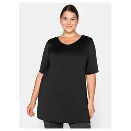Funktionsshirt sheego "Funktionsshirt", Damen, Gr. 44/46, schwarz, 90% Polyester, 10% Elasthan, unifarben, Rundhals, Shirts Funktionsshirt