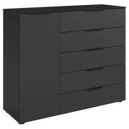 Kommode "Kommode Sideboard Schubladen T&uuml;renkommode SERINA eleganter Eyecatcher", schwarz (schwarz, schwarz mattglas), B:120cm H:100cm T:42cm, Holzwerkstoff, LeGer Home by Lena Gercke, Sideboards, Kommode, mit 5 Schubk&auml;sten und 1 T&uuml;r sowie Metallgriffen MADE IN GERMANY