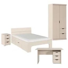 Jugendzimmer-Set Rauch "Kinderzimmer Komplettzimmer Schlafzimmer-Set (4-tlg.) MARLENE", beige (beige (champagner)), Schrank 2-trg. - Ausstattung CLASSIC + ohne Matratze, B/H: 140cm x 200cm, Schrank 2-trg. - Ausstattung CLASSIC, Holzwerkstoff, Schlafzimmerm&ouml;bel-Sets, erh&auml;ltlich in verschiedenen Bett- und Schrank-Breiten MADE IN GERMANY