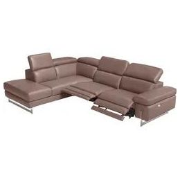Ecksofa Egoitaliano "Candice, elegant, edel und bequem, erstklassiger Sitzkomfort, L-Form", beige (safari), B:278cm H:100cm T:221cm, LEDER BACIO hat eine weiche und wachsartige Hand mit halb undurchsichtigem Aussehen. Es handelt sich um ein Naturleder, das die urspr&uuml;nglichen Eigenschaften der Lederh&auml;ute nicht ver&auml;ndert. Das Vorhandensein von verheilten Narben, K&ouml;rnungsunterschiede, Falten, Adern, 