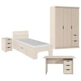 Jugendzimmer-Set Rauch "Kinderzimmer Komplettzimmer Schlafzimmer-Set (4-tlg.) MARLENE", beige (beige (champagner)), Schrank 3-trg. - Ausstattung PREMIUM + ohne Matratze, B/H: 90cm x 200cm, Schrank 3-trg. - Ausstattung PREMIUM, Holzwerkstoff, Schlafzimmerm&ouml;bel-Sets, erh&auml;ltlich in verschiedenen Bett- und Schrank-Breiten MADE IN GERMANY
