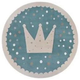 Kinderteppich Hanse Home "Adventures Crown", blau (blau,creme), H:8mm &Oslash;:100cm, Polypropylen, Teppiche, Kinderteppich, Spielteppich, fest, Kinderzimmer, Kurzflor, Spielunterlage