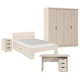 Jugendzimmer-Set Rauch "Kinderzimmer Komplettzimmer Schlafzimmer-Set (4-tlg.) MARLENE", beige (beige (champagner)), Schrank 4-trg. - Ausstattung BASIC + ohne Matratze, B/H: 140cm x 200cm, Schrank 4-trg. - Ausstattung BASIC, Holzwerkstoff, Schlafzimmerm&ouml;bel-Sets, erh&auml;ltlich in verschiedenen Bett- und Schrank-Breiten MADE IN GERMANY