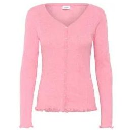 Strickjacke SAINT TROPEZ "GruSZ Cardigan", Damen, Gr. M, rosa (wild rose melange), Strick, Obermaterial: 95% Baumwolle, 5% Polyester, meliert, regular fit normal, V-Ausschnitt, Strickjacken Strickjacke, mit Lochstickerei und gewelltem Saum