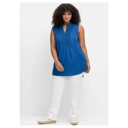 Blusentop sheego BY JOE BROWNS, Damen, Gr. 40, blau (kobaltblau), 50% Viskose, 37% Baumwolle, 13% Leinen, unifarben, Blusen Blusentop