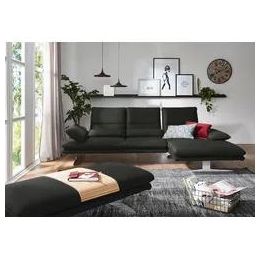 Ecksofa W.Schillig "broadway, Designsofa mit tollem Sitzkomfort, L-Form", grau (graphit z59), B:291cm H:94cm T:164cm, Longlife Xtra-Leder Z59: Glattleder mit modischer Pr&auml;gung. Hautst&auml;rke 0, 9 - 1, 1 mm, Sofas, Ecksofa, Sitztiefenverstellung, Kopfteil- & Seitenteilverstellung, Breite 291cm