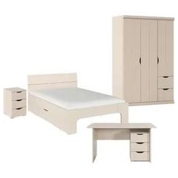 Jugendzimmer-Set Rauch "Kinderzimmer Komplettzimmer Schlafzimmer-Set (4-tlg.) MARLENE", beige (beige (champagner)), Schrank 3-trg. - Ausstattung PREMIUM + ohne Matratze, B/H: 140cm x 200cm, Schrank 3-trg. - Ausstattung PREMIUM, Holzwerkstoff, Schlafzimmerm&ouml;bel-Sets, erh&auml;ltlich in verschiedenen Bett- und Schrank-Breiten MADE IN GERMANY