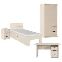 Jugendzimmer-Set Rauch "Kinderzimmer Komplettzimmer Schlafzimmer-Set (4-tlg.) MARLENE", beige (beige (champagner)), Schrank 2-trg. - Ausstattung BASIC + ohne Matratze, B/H: 90cm x 200cm, Schrank 2-trg. - Ausstattung BASIC, Holzwerkstoff, Schlafzimmerm&ouml;bel-Sets, erh&auml;ltlich in verschiedenen Bett- und Schrank-Breiten MADE IN GERMANY