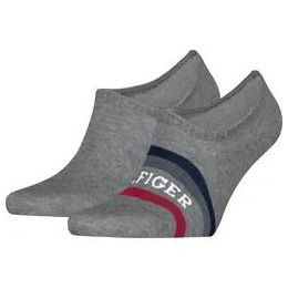 F&uuml;&szlig;linge Tommy Hilfiger "TH MEN FOOTIE 2P HILFIGER TAB", Herren, Gr. 43-46, grau (mid grau melange), Baumwolle, Elasthan, Polyamid, gestreift, unifarben mit Farbeinsatz, Socken, mit Anti-Rutsch Technologie