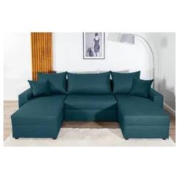 Wohnlandschaft Collection AB "Pico U-Form", blau (petrol), B:252cm H:39cm T:158cm, 100%Polyester, Sofas, Wohnlandschaft, Wohnlandschaft,2 X Ottomane,Poly&auml;therschaum Polsterung, Topseller