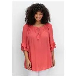 Longbluse sheego BY JOE BROWNS, Damen, Gr. 40, rot (hummer), 100% Viskose, unifarben, Rundhals, Blusen Longbluse