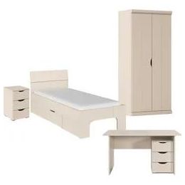 Jugendzimmer-Set Rauch "Kinderzimmer Komplettzimmer Schlafzimmer-Set (4-tlg.) MARLENE", beige (beige (champagner)), Schrank 2-trg. - Ausstattung BASIC + ohne Matratze, B/H: 90cm x 200cm, Schrank 2-trg. - Ausstattung BASIC, Holzwerkstoff, Schlafzimmerm&ouml;bel-Sets, erh&auml;ltlich in verschiedenen Bett- und Schrank-Breiten MADE IN GERMANY