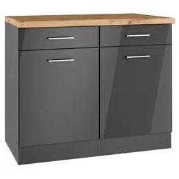 Unterschrank KOCHSTATION "KS-Milan", grau (grau hochglanz), B:100cm H:86cm T:60cm, MDF, Schr&auml;nke, Unterschrank, Unterschrank 100 cm, matte oder hochgl&auml;nzende Fronten