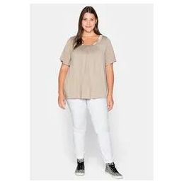 T-Shirt sheego "T-Shirt", Damen, Gr. 40/42, beige, 95% Viskose, 5% Elasthan, unifarben, Rundhals, Shirts T-Shirt