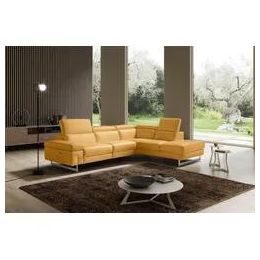 Ecksofa Egoitaliano "Candice, elegant, edel und bequem, erstklassiger Sitzkomfort, L-Form", gelb, B:278cm H:100cm T:221cm, Leder &raquo;BULL&laquo; (echtes Rindsleder). Geschliffenes, pigmentiertes und behandeltes Rindsleder mit einer Dicke von 1, 3-1, 5 mm. Dieses Leder zeigt eine ziemlich weiche Hand mit einem halb undurchsichtigen Aussehen. Es handelt sich um ein gesch&uuml;tztes Leder. Eine leichte Deckschicht