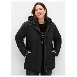 Parka sheego, Damen, Gr. 40, schwarz, 65% Polyester, 35% Baumwolle, Kapuzenfutter:100% Polyester, Wattierung:100% Polyester, unifarben, Jacken Parka