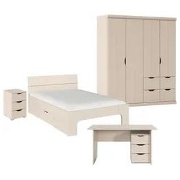 Jugendzimmer-Set Rauch "Kinderzimmer Komplettzimmer Schlafzimmer-Set (4-tlg.) MARLENE", beige (beige (champagner)), Schrank 4-trg. - Ausstattung CLASSIC + ohne Matratze, B/H: 140cm x 200cm, Schrank 4-trg. - Ausstattung CLASSIC, Holzwerkstoff, Schlafzimmerm&ouml;bel-Sets, erh&auml;ltlich in verschiedenen Bett- und Schrank-Breiten MADE IN GERMANY