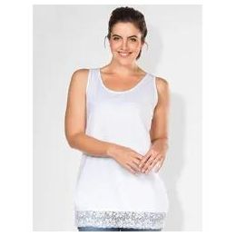 Longtop sheego, Damen, Gr. 48, wei&szlig;, 100% Baumwolle, Spitze am Saum:10% Elasthan, 90% Polyester, unifarben, Rundhals, Tops