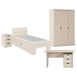 Jugendzimmer-Set Rauch "Kinderzimmer Komplettzimmer Schlafzimmer-Set (4-tlg.) MARLENE", beige (beige (champagner)), Schrank 3-trg. - Ausstattung BASIC + ohne Matratze, B/H: 90cm x 200cm, Schrank 3-trg. - Ausstattung BASIC, Holzwerkstoff, Schlafzimmerm&ouml;bel-Sets, erh&auml;ltlich in verschiedenen Bett- und Schrank-Breiten MADE IN GERMANY