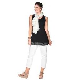 Longtop sheego, Damen, Gr. 44, schwarz, 100% Baumwolle, Spitze am Saum:10% Elasthan, 90% Polyester, unifarben, Rundhals, Tops
