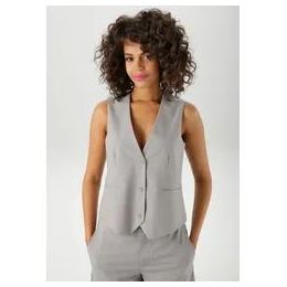 Anzugweste Aniston CASUAL, Damen, Gr. 38, grau (hellgraumeliert), Web, Obermaterial: 63% Polyester, 33% Viskose, 4% Elasthan. Futter: 100% Polyester, meliert, unifarben, figurbetont taillenbedeckt, V-Ausschnitt, Westen Anzugweste, mit tonigen Kn&ouml;pfen zu schlie&szlig;en