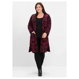 Longstrickjacke sheego BY JOE BROWNS, Damen, Gr. 52/54, schwarz (schwarz, gemustert), 75% Polyacryl, 22% Polyester, 3% Elasthan, gemustert, Strickjacken Longstrickjacke