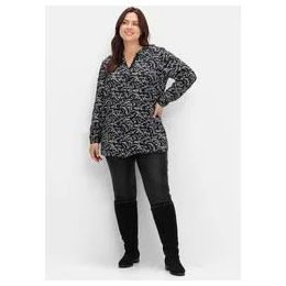 Longbluse sheego, Damen, Gr. 40, schwarz-wei&szlig; (schwarz, wei&szlig; gemustert), 100% Viskose, Paisley, gebl&uuml;mt, gemustert, mehrfarbig, V-Ausschnitt, Blusen Longbluse