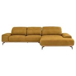Wohnlandschaft Musterring "MR 2490 Ecksofa mit erstklassigem Sitzkomfort, Long-Life-Leder", gelb (kurkuma, b), B:342cm T:207cm, Sofas, Wohnlandschaft, Bronze-Fu&szlig;, Sitzh&ouml;he 48cm, wahlweise mit Funktionen, Ma&szlig;e 342 x 207 cm