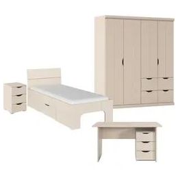 Jugendzimmer-Set Rauch "Kinderzimmer Komplettzimmer Schlafzimmer-Set (4-tlg.) MARLENE", beige (beige (champagner)), Schrank 4-trg. - Ausstattung BASIC + ohne Matratze, B/H: 90cm x 200cm, Schrank 4-trg. - Ausstattung BASIC, Holzwerkstoff, Schlafzimmerm&ouml;bel-Sets, erh&auml;ltlich in verschiedenen Bett- und Schrank-Breiten MADE IN GERMANY
