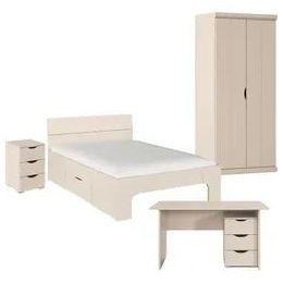 Jugendzimmer-Set Rauch "Kinderzimmer Komplettzimmer Schlafzimmer-Set (4-tlg.) MARLENE", beige (beige (champagner)), Schrank 2-trg. - Ausstattung PREMIUM + ohne Matratze, B/H: 140cm x 200cm, Schrank 2-trg. - Ausstattung PREMIUM, Holzwerkstoff, Schlafzimmerm&ouml;bel-Sets, erh&auml;ltlich in verschiedenen Bett- und Schrank-Breiten MADE IN GERMANY