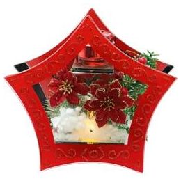 Teelichthalter I.GE.A. "Deko-Objekt mit LED Licht und Teelichtkerze", rot, B:21cm H:20cm, Glas, Kerzenhalter, Teelichthalter, Mit Christstern Beeren Tanne Kunstschnee Weihnachtsdeko Dekoobjekt