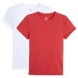 Levi's T-Shirt LEVI'S "Mini-Logo", Damen, Gr. M, wei&szlig; (rot und wei&szlig;), Jersey, Obermaterial: 100% Baumwolle, Basic, figurbetont normal, Rundhals, abgesteppt, Shirts T-Shirt, mit kleiner Markenlogo-Stickerei auf der Brust