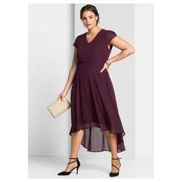 Abendkleid sheego "Abendkleid", Damen, Gr. 52, Normalgr&ouml;&szlig;en, lila (aubergine), Georgette, 100% Polyester, unifarben, lang, V-Ausschnitt, Kleider Abendkleid