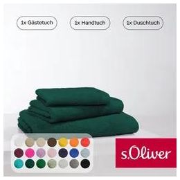 Handtuch Set s.Oliver "s.Oliver, Premium Qualit&auml;t, 600 gr/m2", gr&uuml;n (flaschengr&uuml;n), 3 Stk., Walkfrottier, Walkfrottier, Obermaterial: 100% Baumwolle, Handtuch-Sets, 1 G&auml;stetuch 30x50 cm, 1 Handtuch 50x100 cm, 1 Duschtuch 70x140 cm