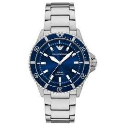 Solaruhr Emporio Armani "WORLD EXPLORER", blau (edelstahlfarben, dunkeblau), Armbanduhren, Herren, Armbanduhr, Herrenuhr, Edelstahlarmband, analog, Tag